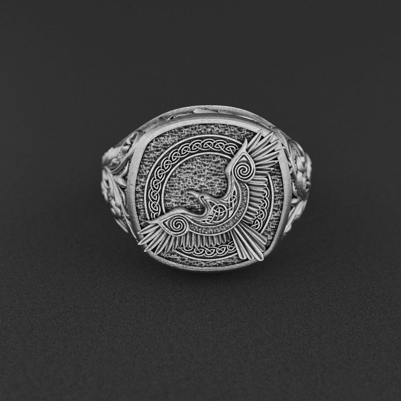 Celtic Raven Signet Ring, Norse Mythology Viking Jewelry, Sterling ...