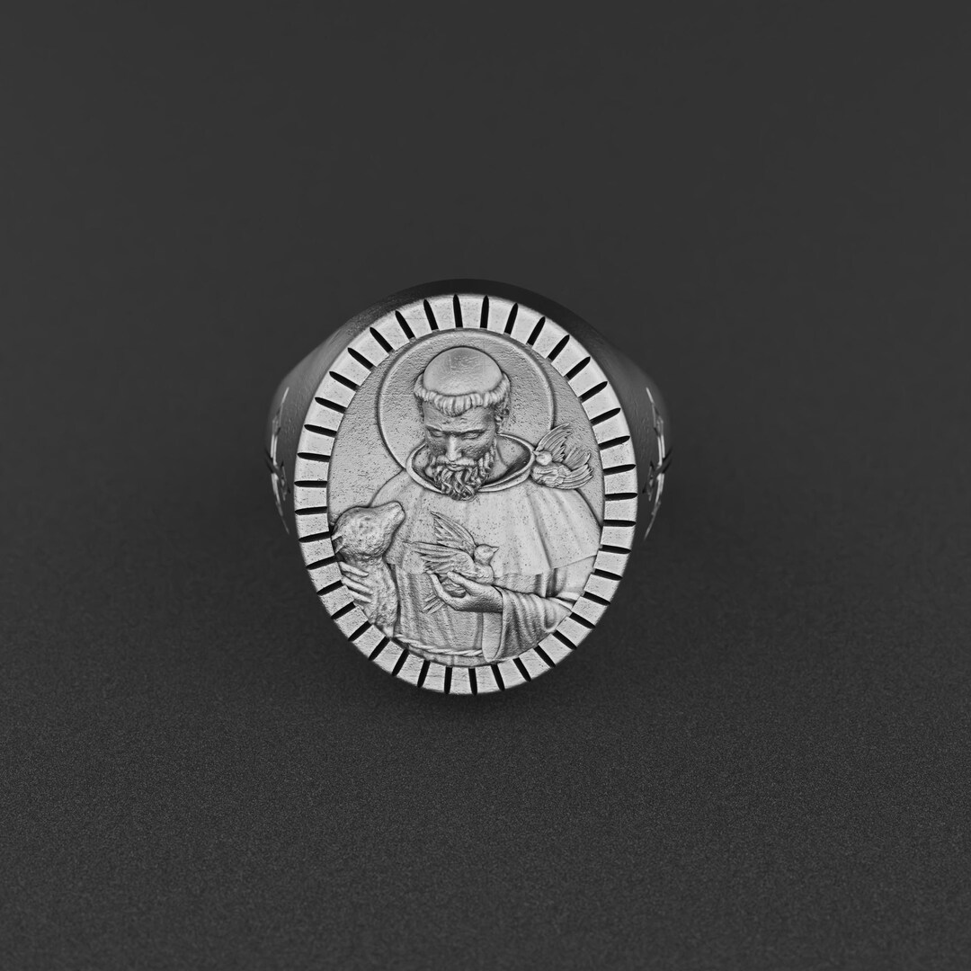 Saint Francis Sterling Silver Ring, Religious Signet Ring for Men ...