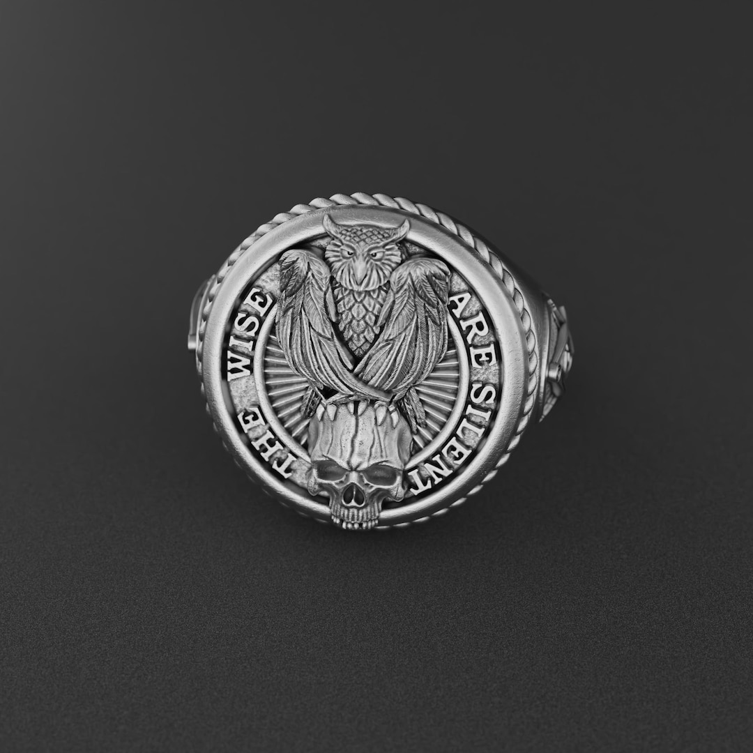 Owl Skull Masonic Signet Ring, Sterling Silver Freemason Jewelry ...