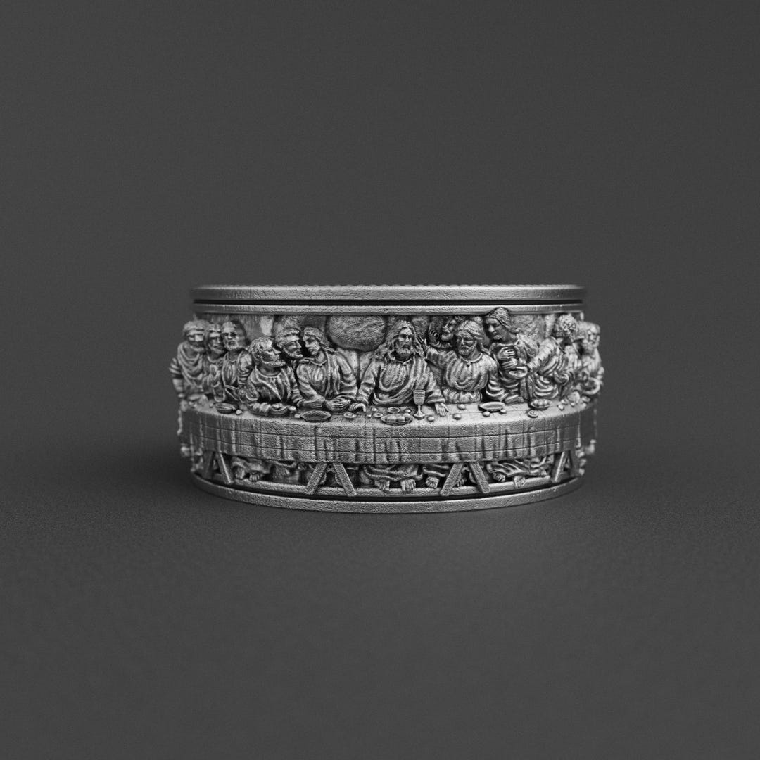 Handmade Sterling Silver Last Supper Ring, Adjustable Religious Jewelry ...