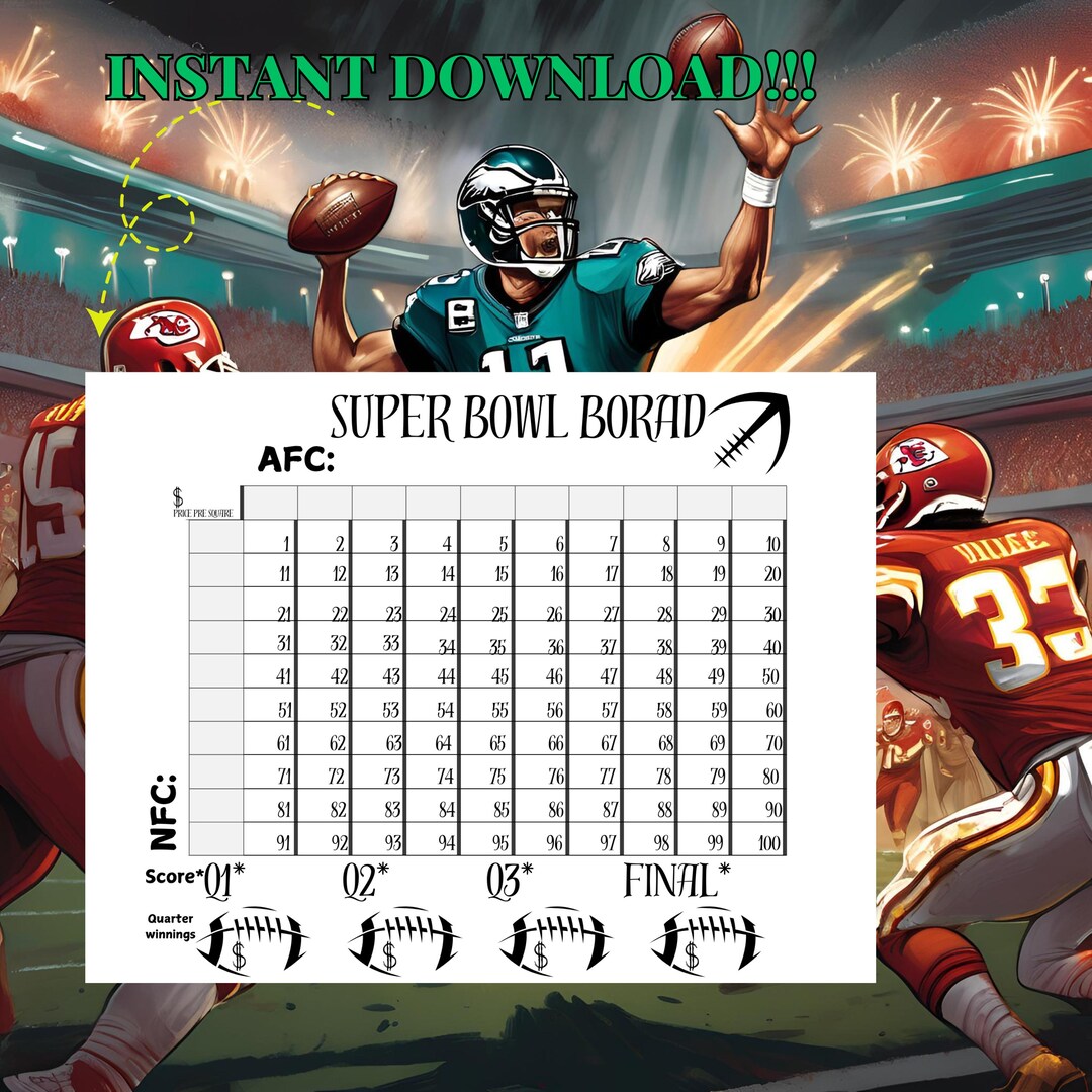 Instant Download-super Bowl Squares Game Board-diy Football Betting ...