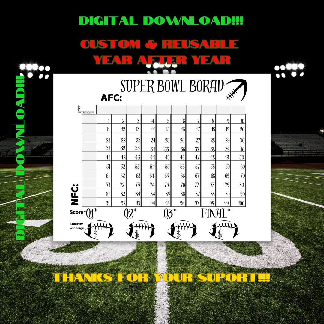 Score Big With Our Custom Super Bowl Squares Board Tailored for Game ...