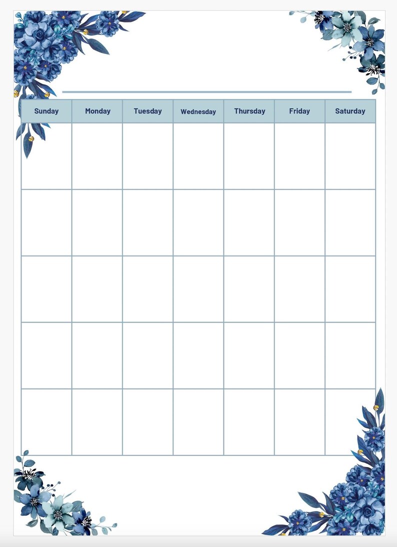 Month Calendar Template - Etsy