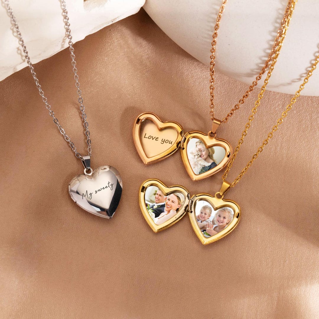 Personalized Heart Locket Necklace With Photo, Love Locket With Photo ...