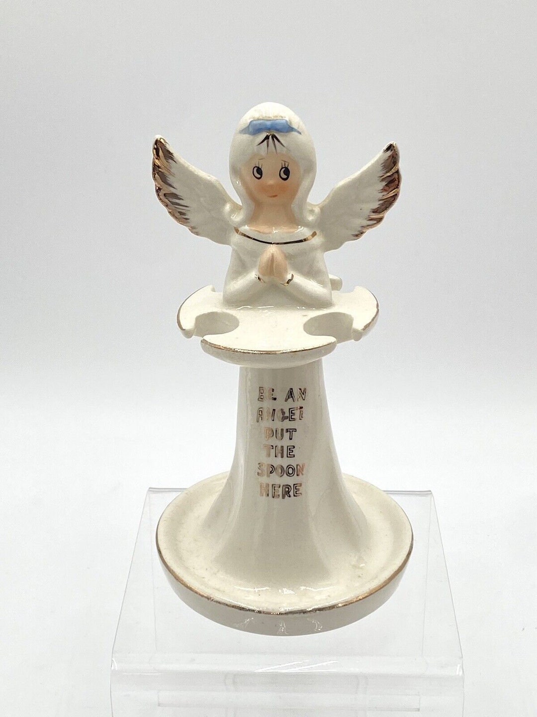 Vintage Ceramic Praying Hands Angel Spoon Holder MCM Be an Angel Put ...
