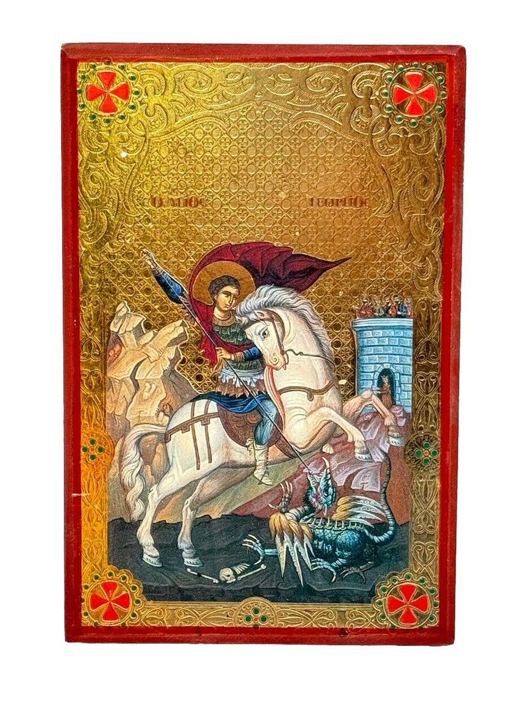 Saint George Wooden Orthodox Religious Icon Foiled Wall Plaque Vintage ...