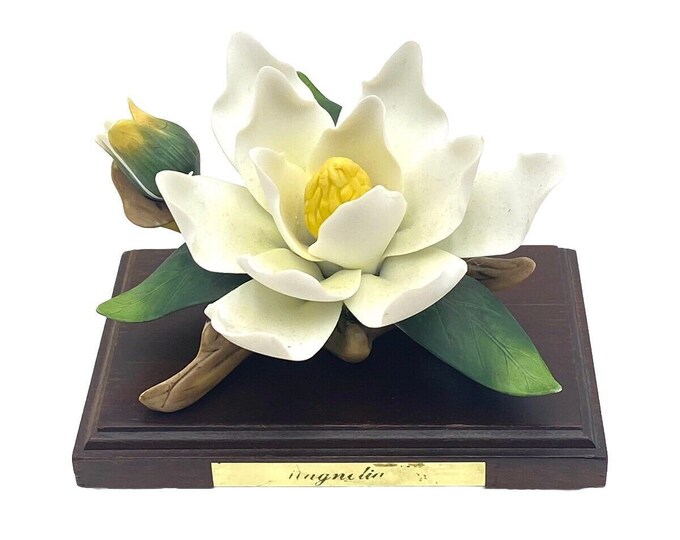 Andrea by Sadek Porcelain Figurine White Magnolia Flower on Branch With ...
