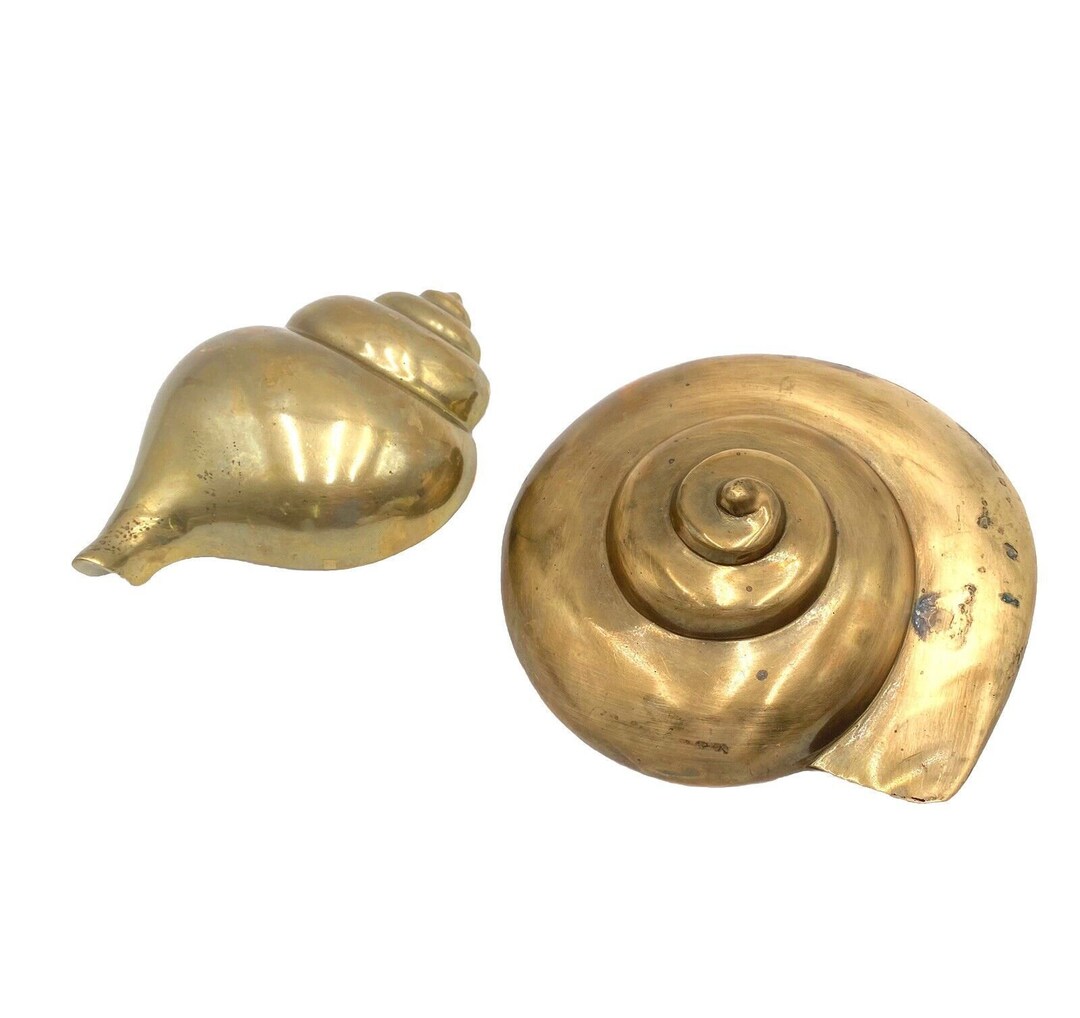 Vintage Heavy Brass Seashell Wall Plaque Set of 2 Nautical / Beach Wall ...