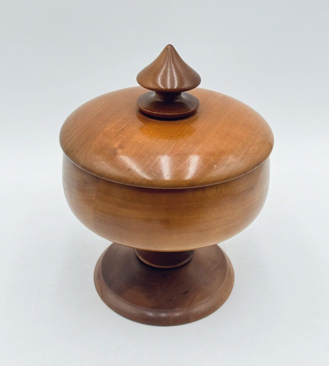 Vintage Handmade Wood Turned Pedestal Urn Lid Signed Dow Cutter Mt ...