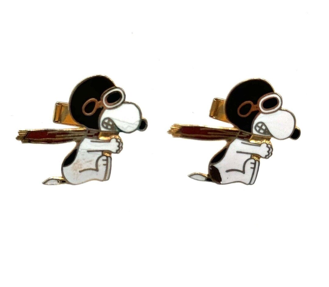 Vintage Snoopy Peanuts Cufflinks Pilot Snoopy Gold Tone & Enamel Red ...