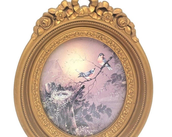 Vintage 1980 Homco Deep-set Ornate Frame W Birds on a Branch W Nest ...