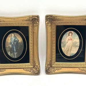 Vintage Blue Boy & Pinkie Prints Ornate Gold Plastic W Glass Frames ...