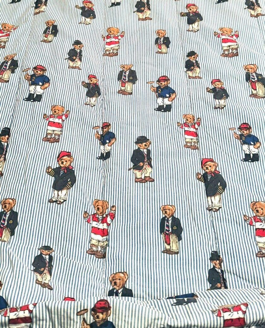 Ralph Lauren Polo Teddy Bear Blue Stripe Comforter Twin Size Vintage ...