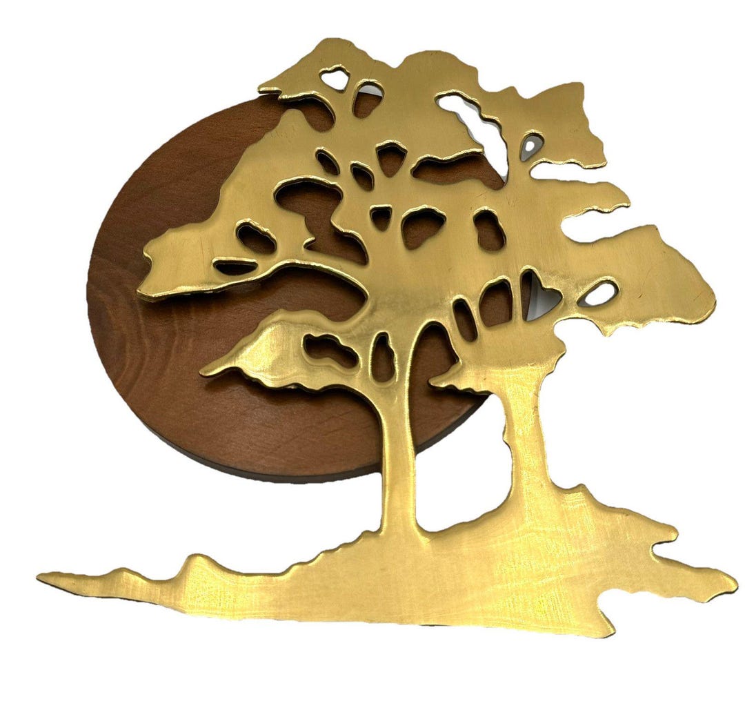 Vintage House of Lloyd Wood Moon & Brass Bonsai Tree of Life Wall Art ...