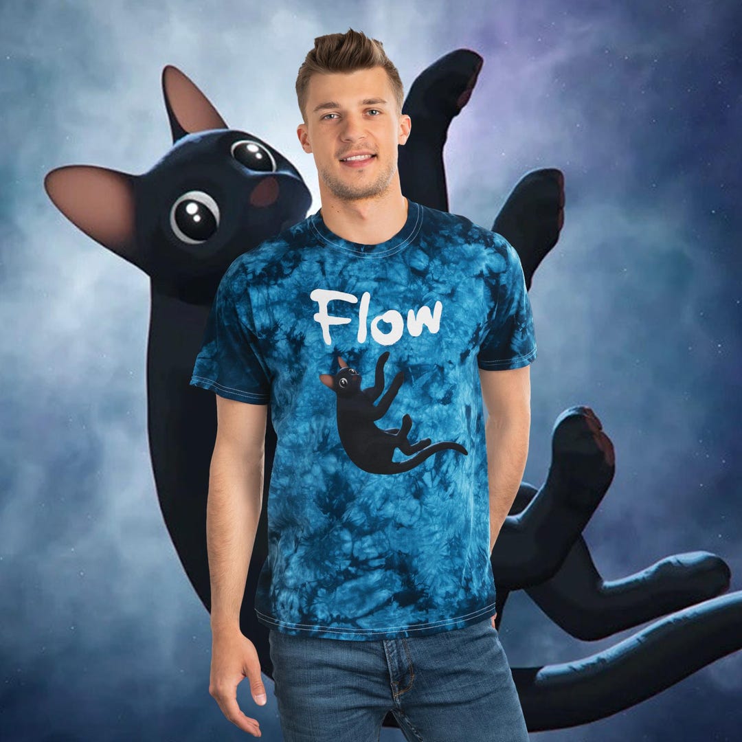 Flow Animated Cat Movie T-shirt - Crystal Blue Tie-dye | Floating Cat ...