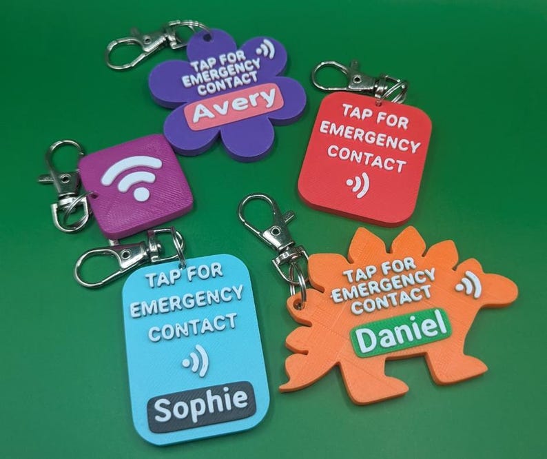 Personalized NFC Emergency Tag, 3D Printed Keychain, Kids, Teens ...