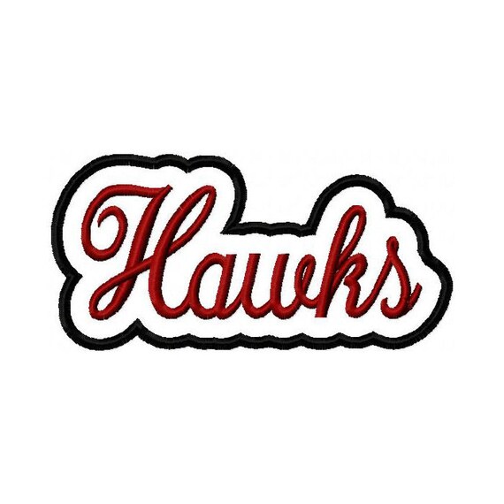 Hawks Script Digital Embroidery Machine Design with a Shadow | Etsy