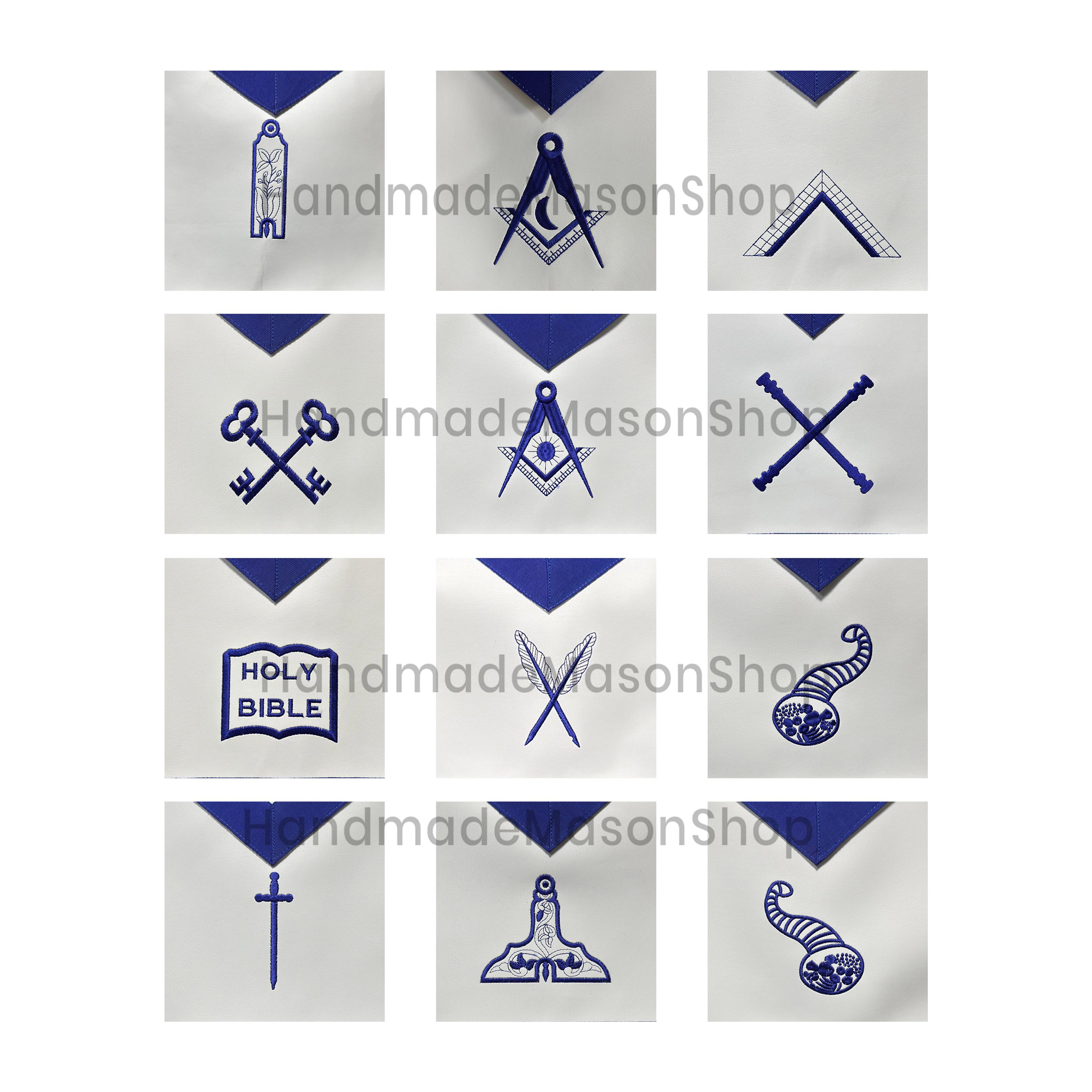Masonic Blue Lodge Officer Regalia, Masonic Apron Set of 12, Collars ...