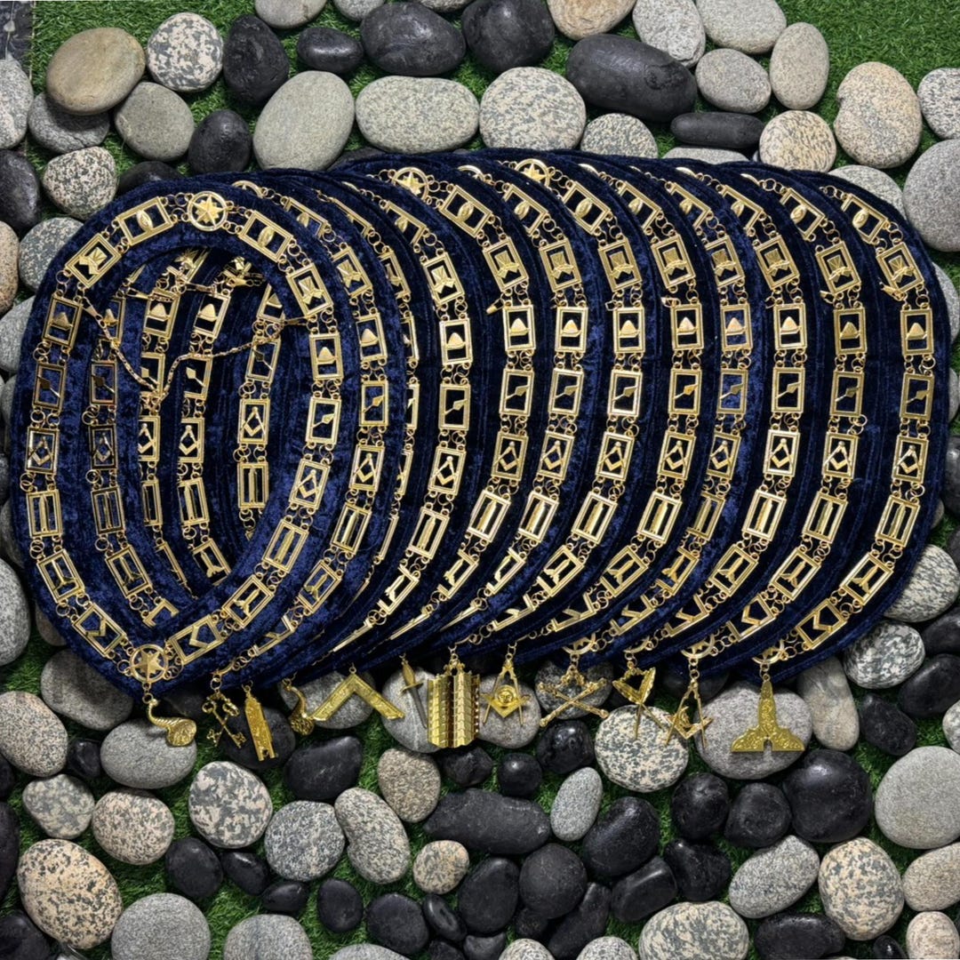 Set of 12 Masonic Blue Lodge Officer Collars: Gold Plated Chain, Velvet ...