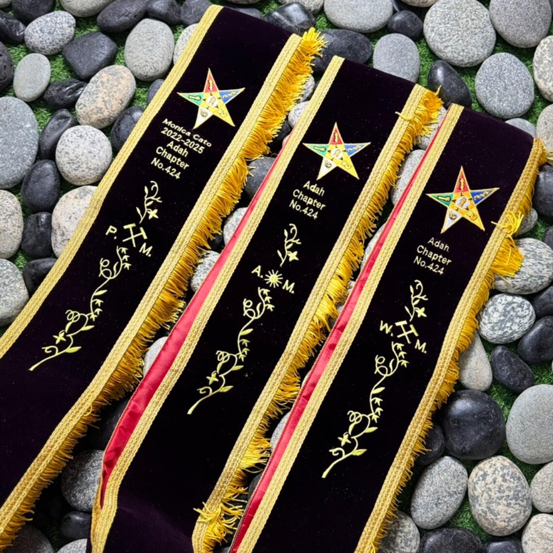 Masonic OES A.M P.M W.M Sash Set of 3 Associate Past Worthy Matron Sash ...