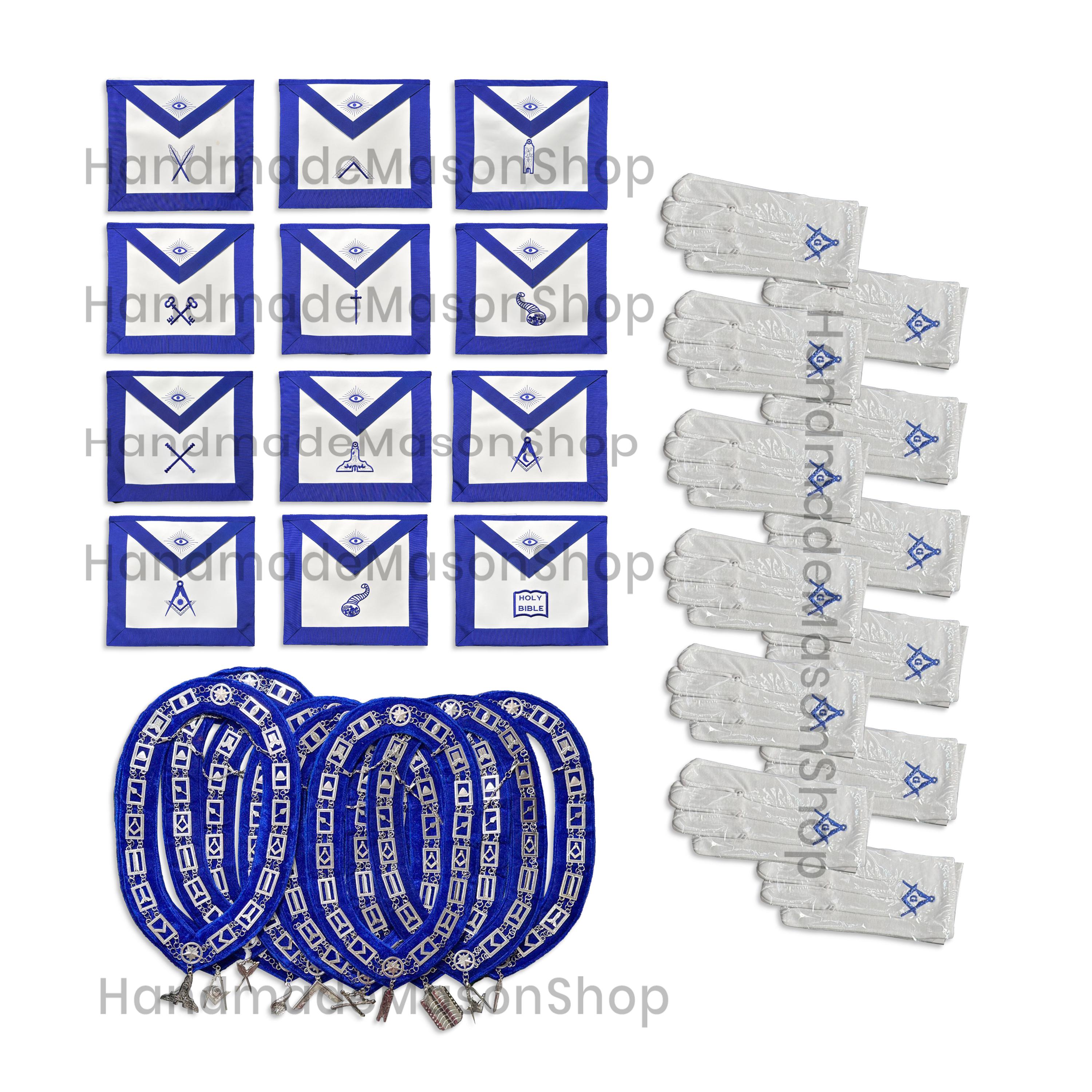 Masonic Blue Lodge Officer Regalia, Masonic Apron Set of 12, Collars ...
