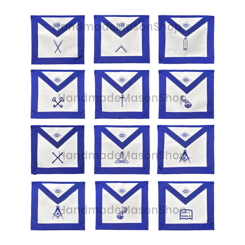 Masonic Blue Lodge Officer Regalia, Masonic Apron Set of 12, Collars ...