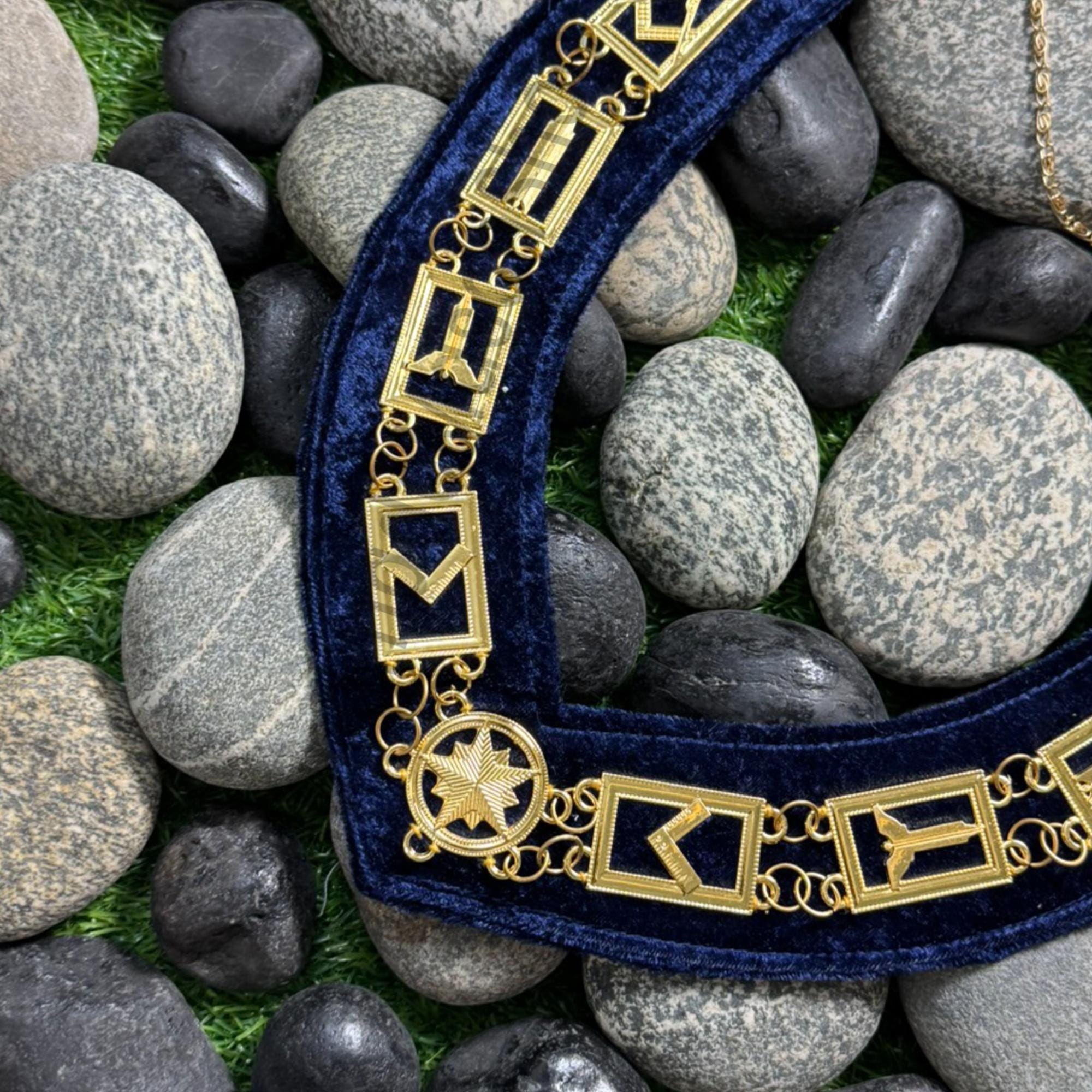Set of 12 Masonic Blue Lodge Officer Collars: Gold Plated Chain, Velvet ...