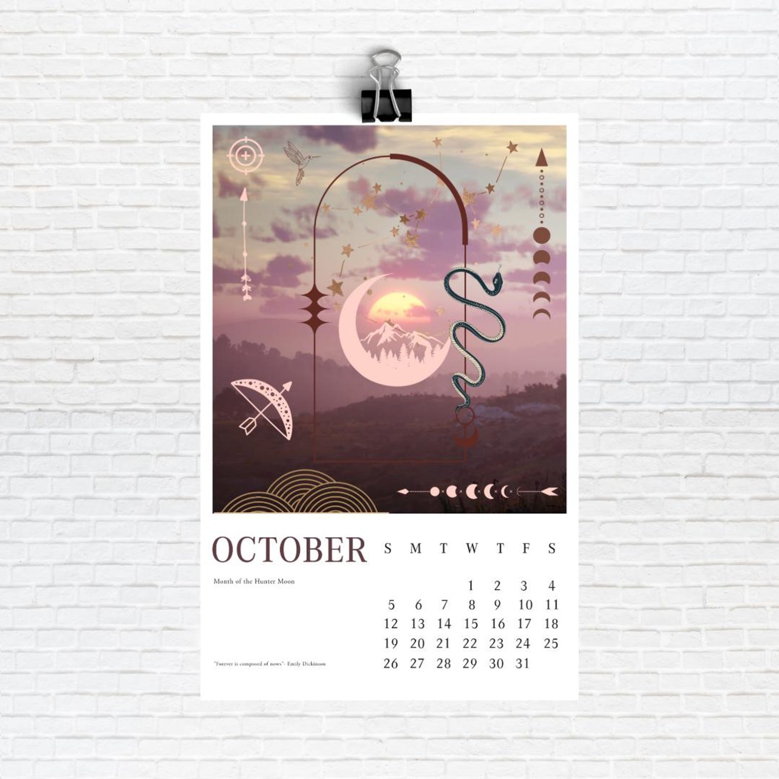 2025 Printable Monthly Wall Calendar Digital Collage Moon Art 11x17 - Etsy