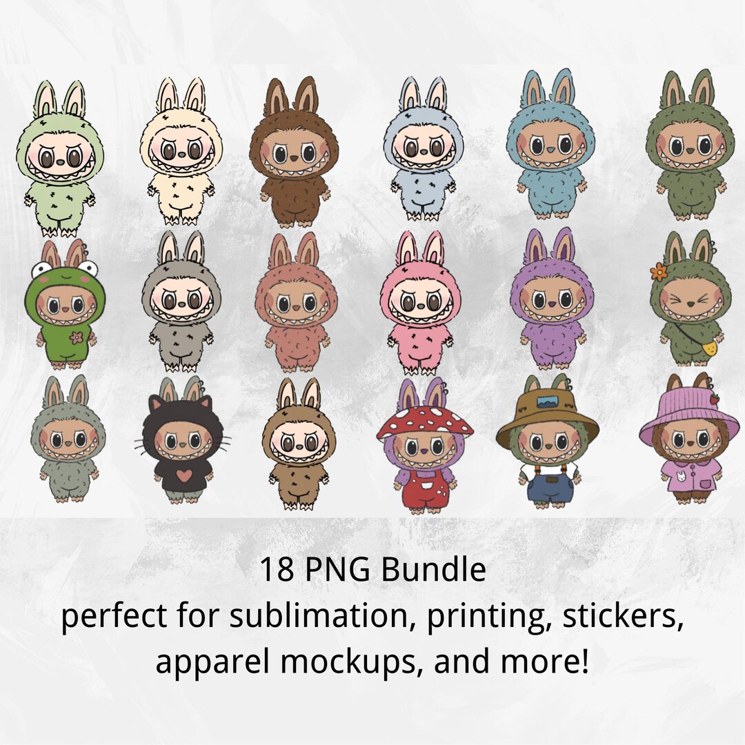 18 PNG Bundle, Labubu Character Designs, Digital File for Sublimation ...