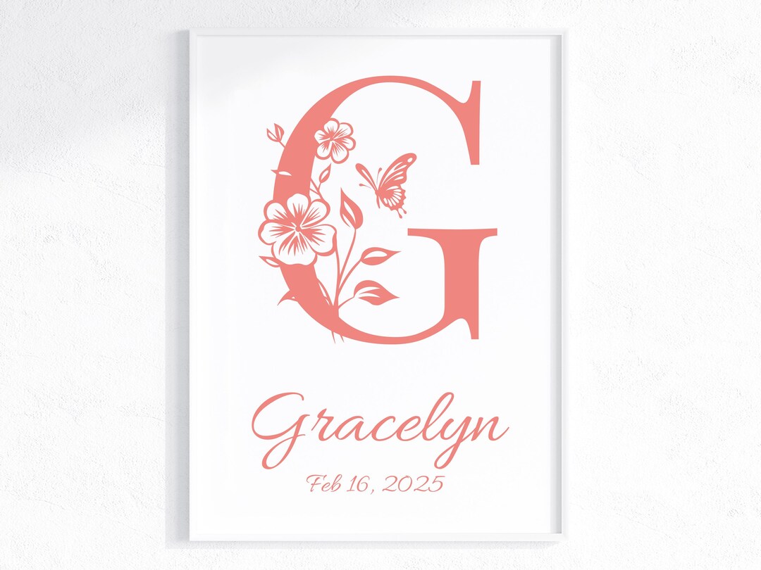 Floral Monogram Print: Personalized Name Initial, Nursery Decor ...
