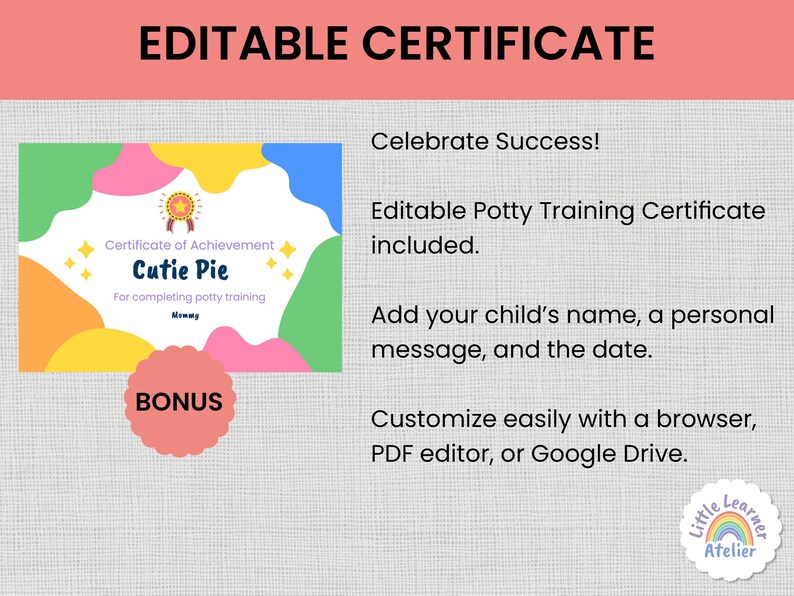 Potty Training Charts Bundle: 4 Designs + Editable Certificate (A4/US ...