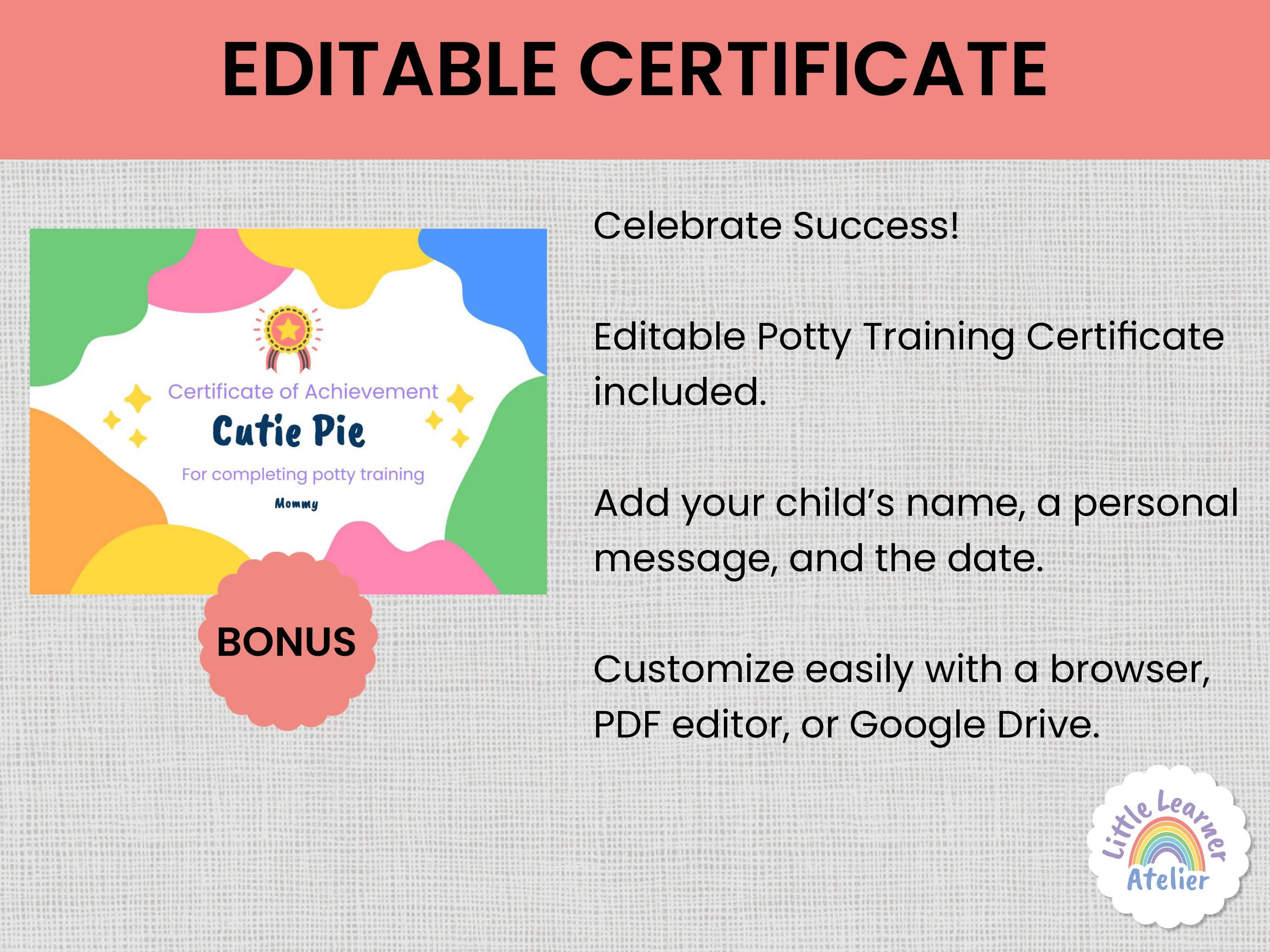 Potty Training Charts Bundle | 4 Designs + Editable Certificate | A4 ...