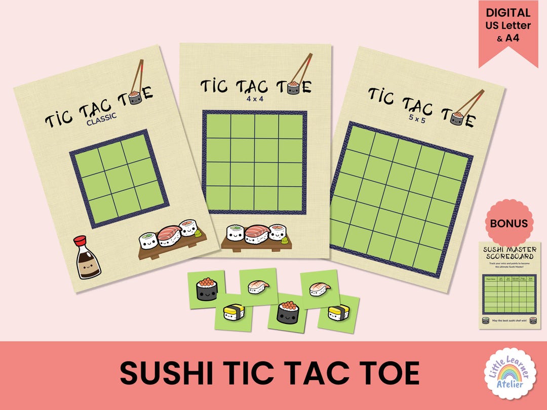 Sushi Tic Tac Toe Printable Game | 3x3, 4x4, and 5x5 Boards for Kids ...