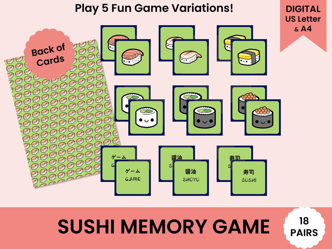 Sushi Memory Game: Bilingual Cards for Kids (digital Download) - Etsy