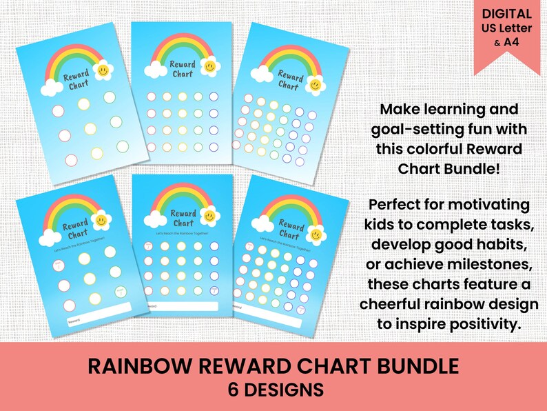 Rainbow Reward Chart Printable Bundle | Kids Chore Chart | Goal Tracker ...