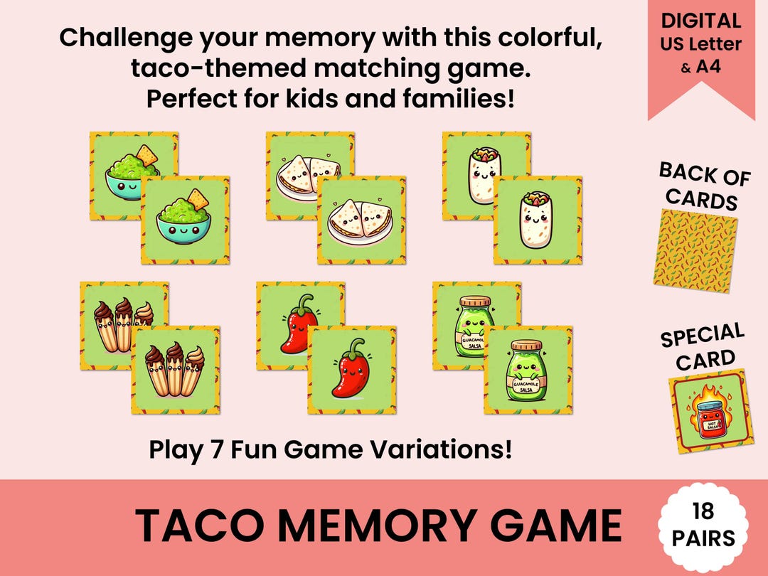 Taco Memory Game | Printable Matching Game for Kids | Fun and ...