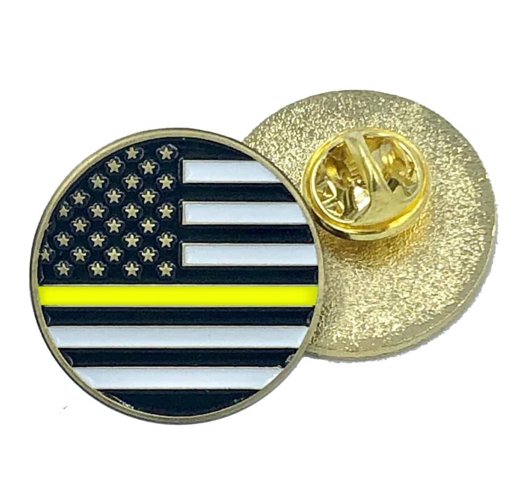 Thin Gold Line Line Pin American Flag Yellow 911 Emergency Dispatcher ...
