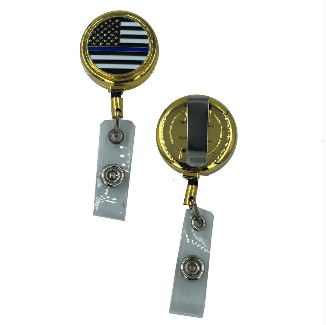 Police Thin Blue Line Metal ID Reel Retractable ID Card Holder CBP ...