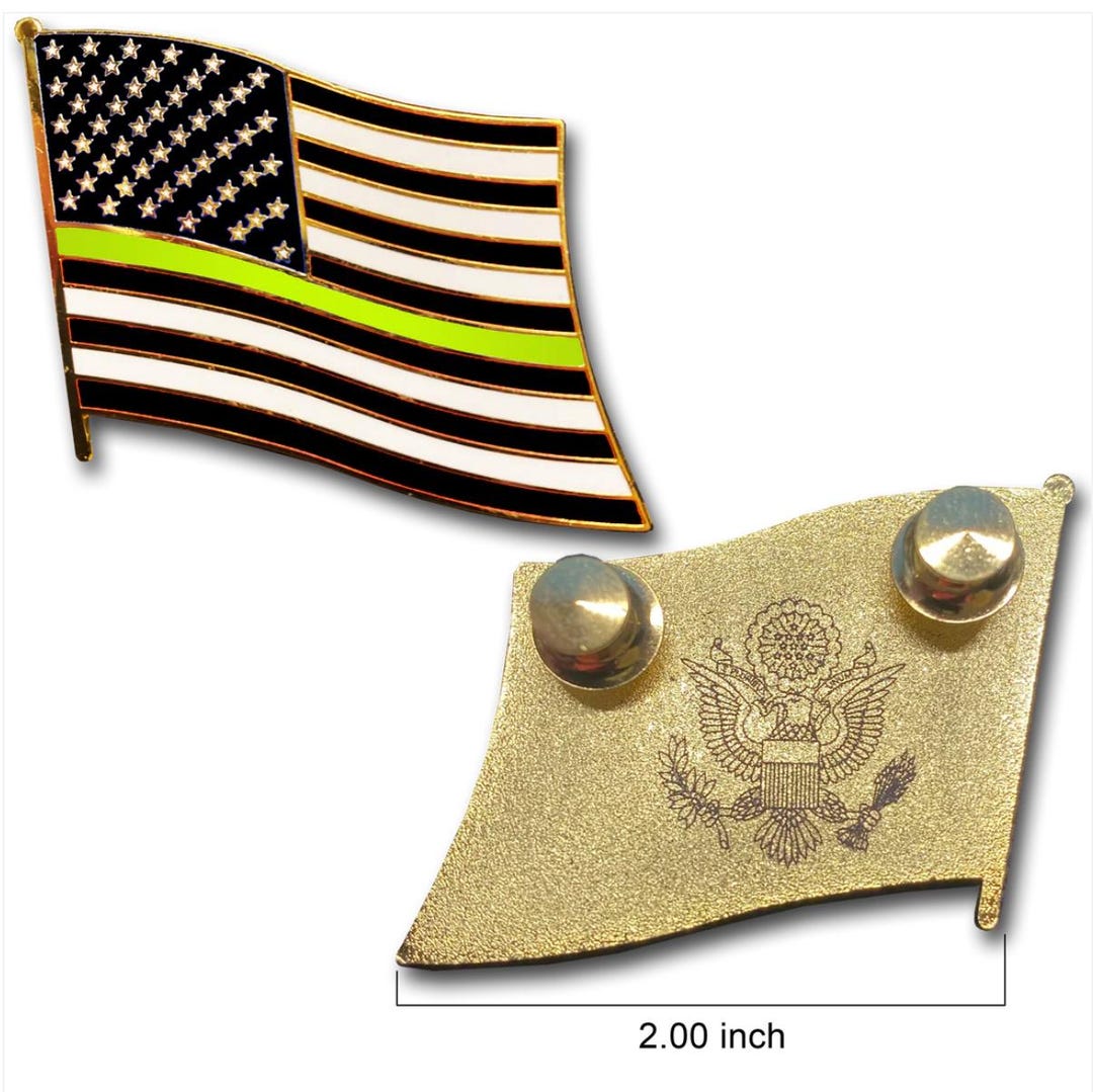 Thin Gold Line Dispatcher Large Cloisonné American Flag Lapel Pin With ...