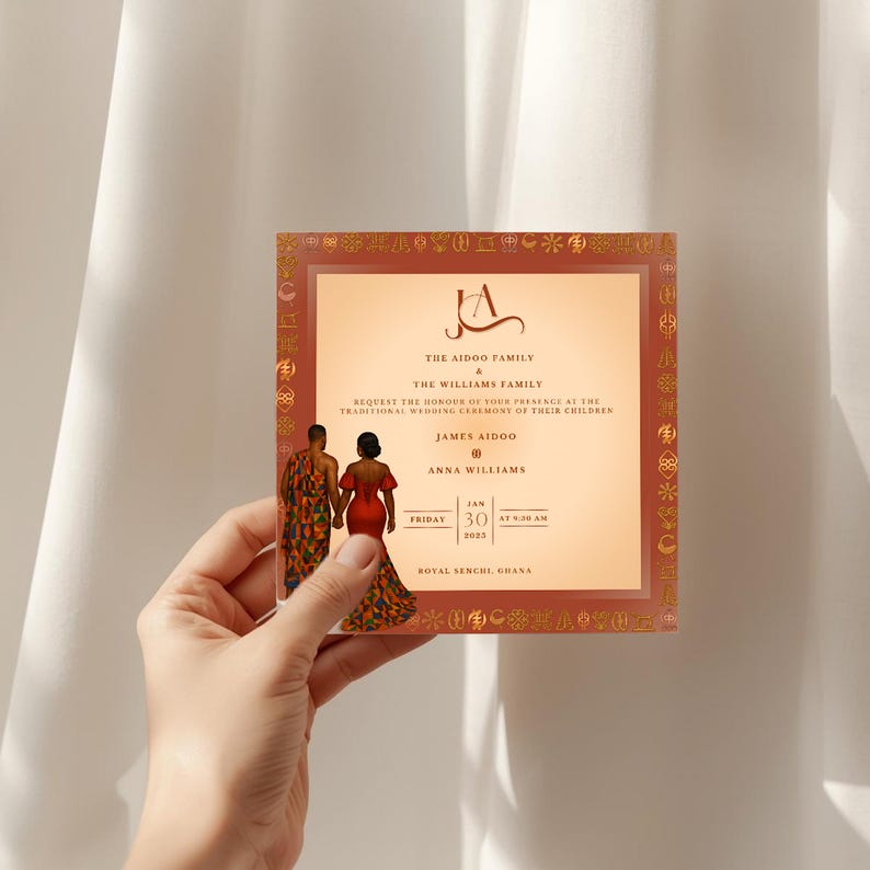 Ghanaian Kente Wedding Invitation Template | African Adinkra Symbol ...