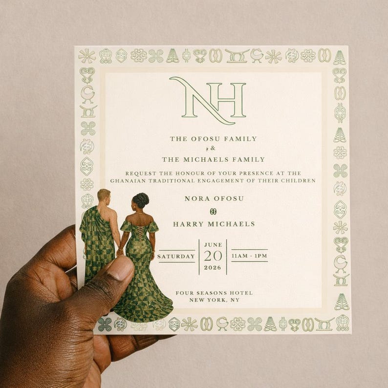 Ghanaian Kente Wedding Invitation Template | African Adinkra Symbol ...