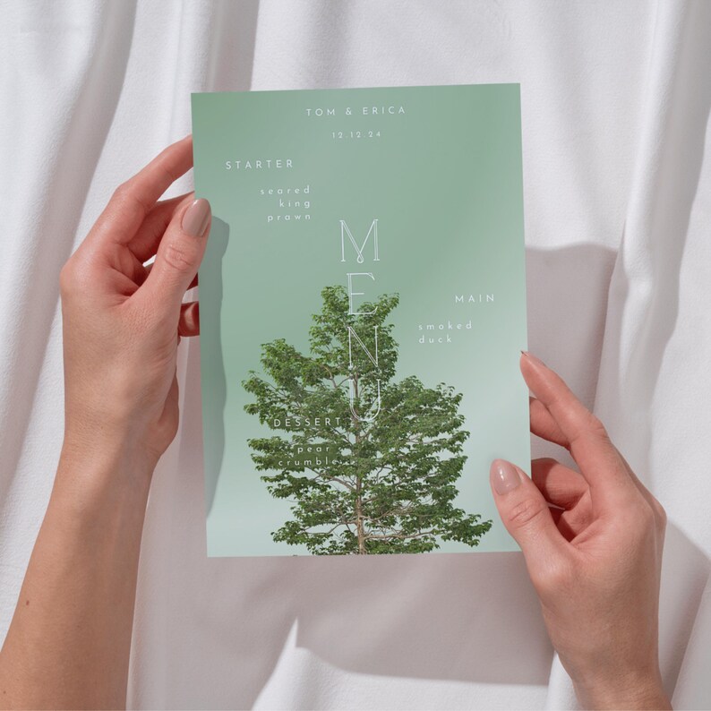Minimalist Green Tree Wedding Menu Template – Printable Digital Menu ...