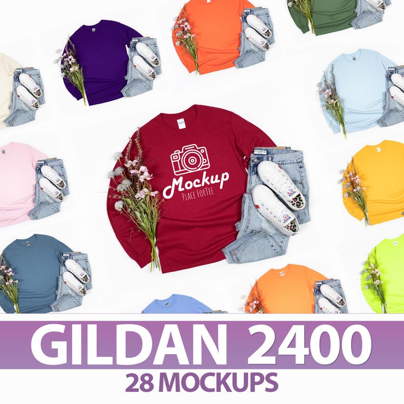 Gildan 2400 Bundle Mockup All Colors Bundle 2400 Long Sleeve Mockup ...