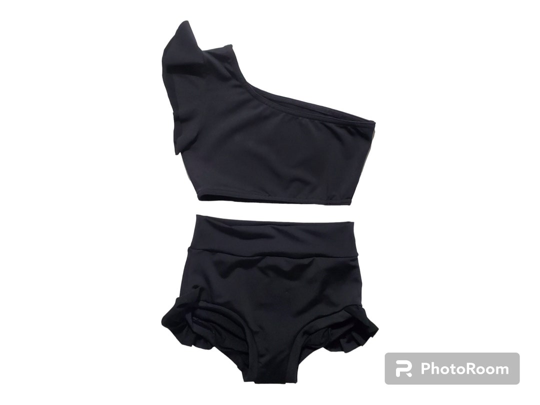 Single Flutter Shoulder Black Top and Black Brief Set Great for Dance ...