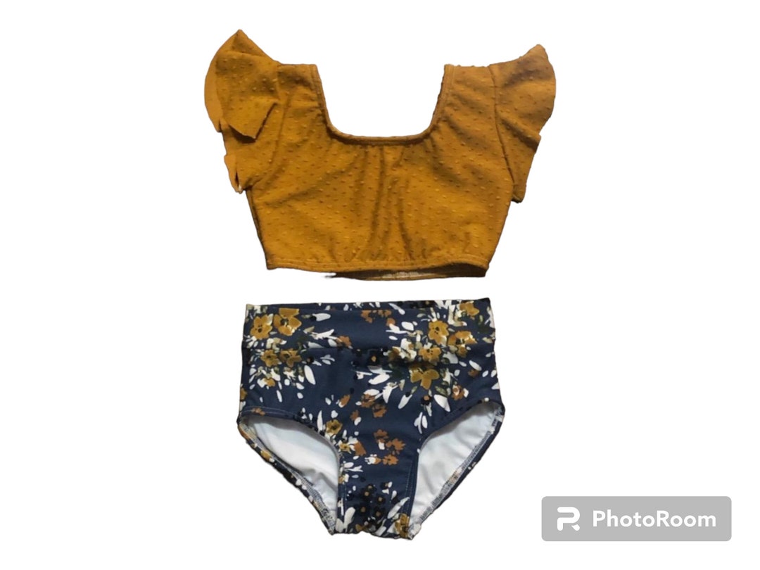 Swissdot Mustard Flutter Top and Blue Floral Brief Set Great for Dance ...