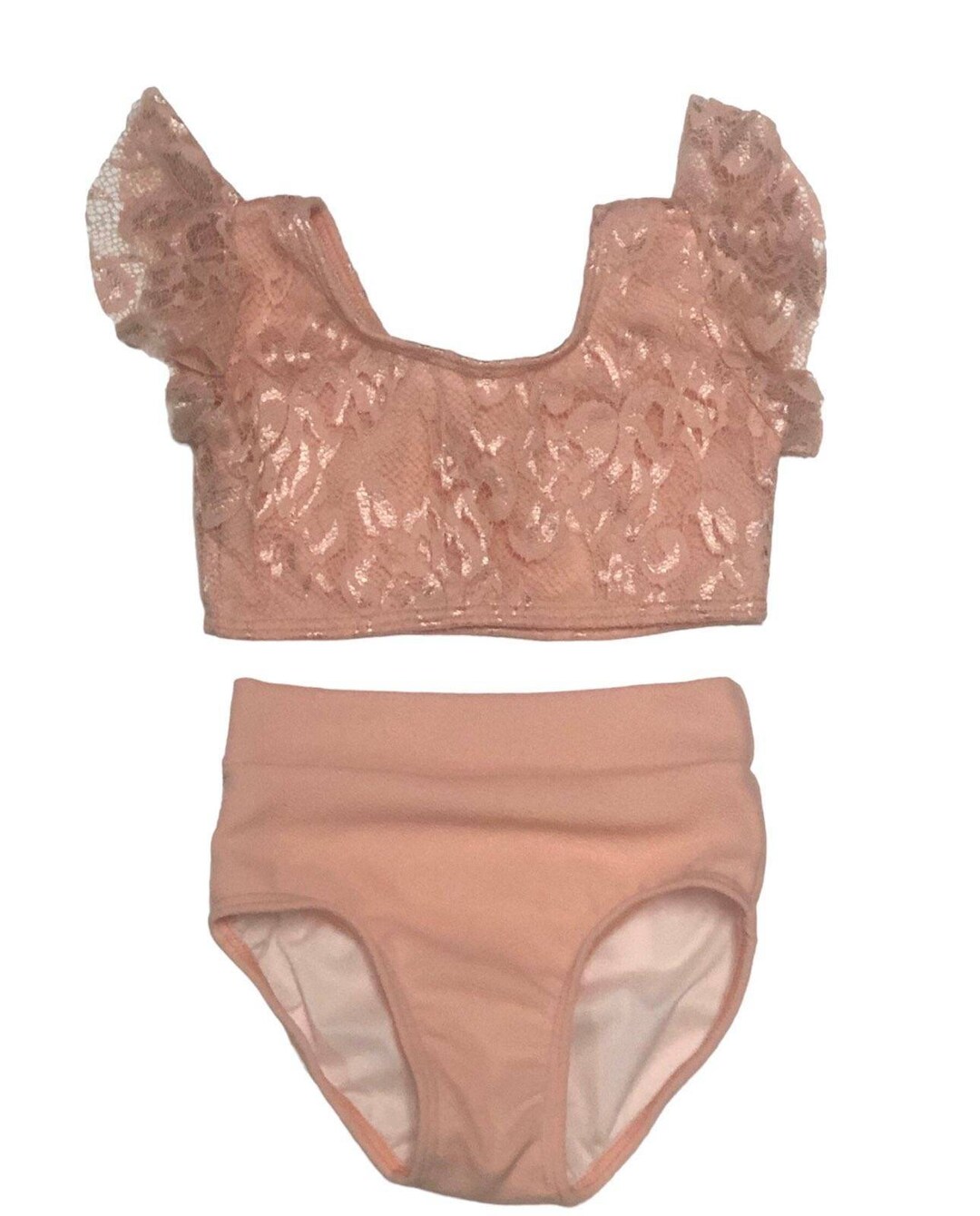 Pink Lace Crop Top and Briefs With Flutter Sleeves. Dance/ Gymnastics ...
