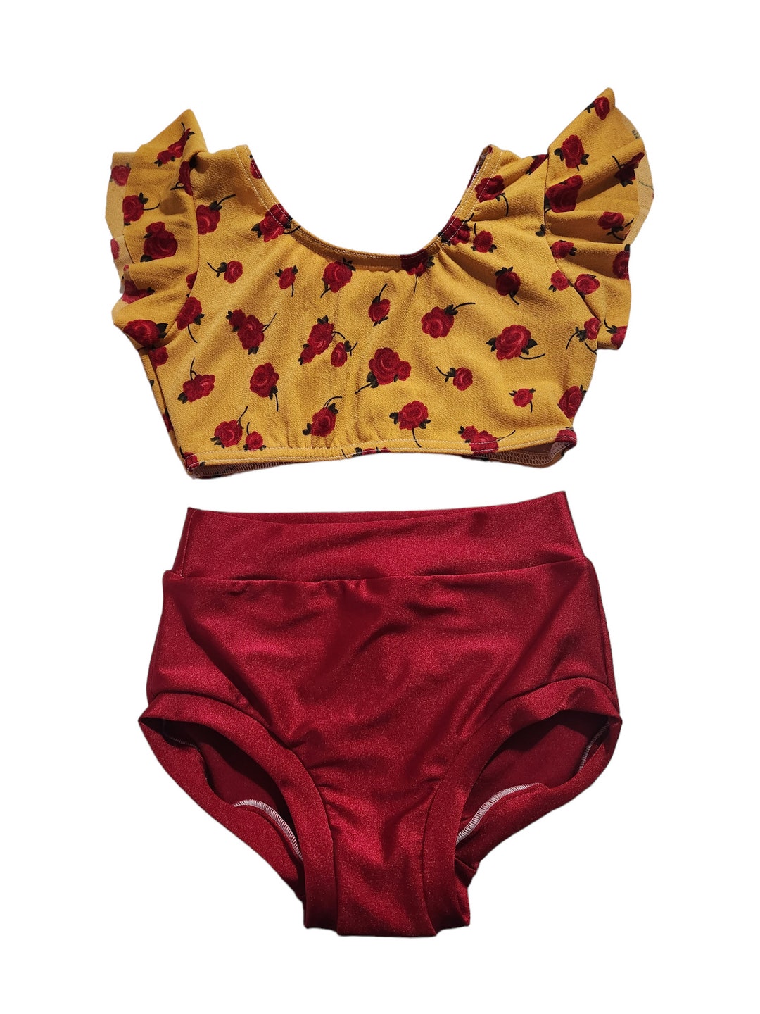 Mustard Floral Ruffle Top and Red Brief Set Great for Dance/ Cheer ...