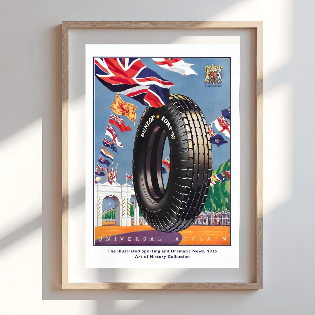 Vintage Wall Art 1930s British Tyres Poster: Colourful Mid Century ...