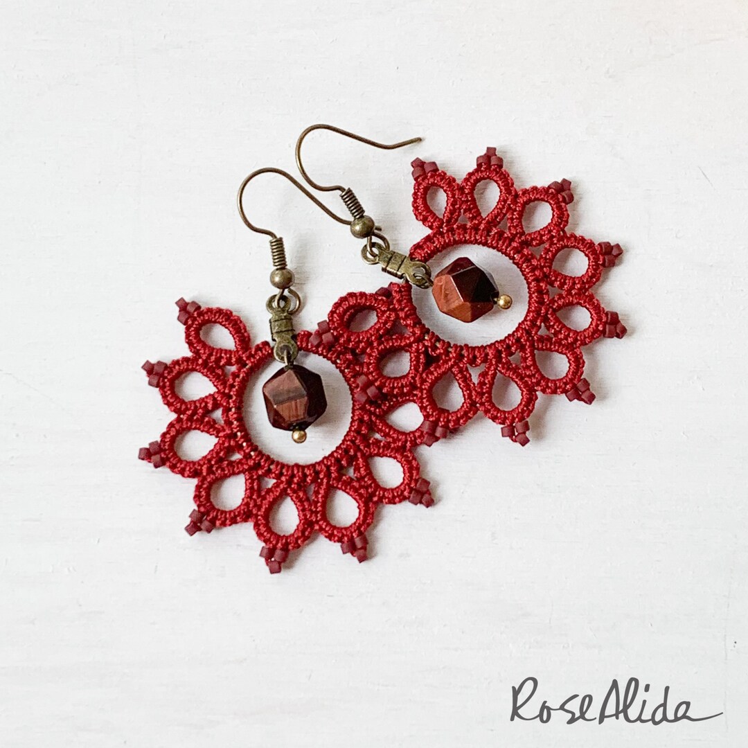 Lace Boho Fall Wedding Rust Red Terracotta Earrings, Red Tiger Eye ...