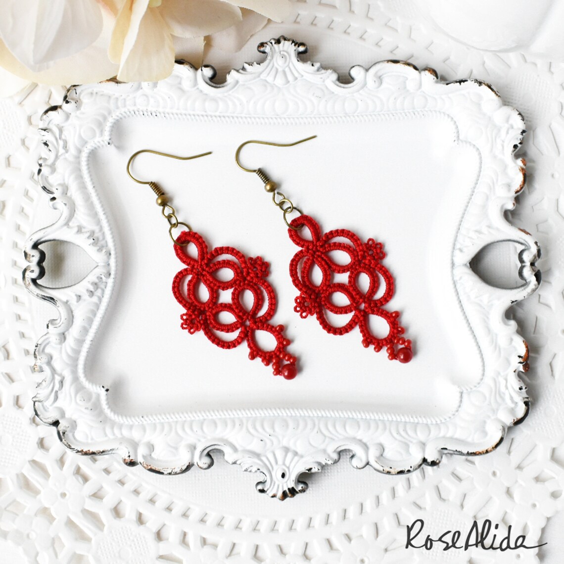 Red Statement Earrings Red Lace Earrings Red Dangle - Etsy